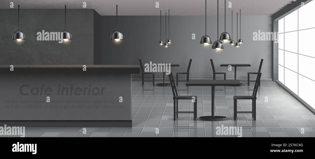 Modern cafe minimalistic design interior realistic vector banner. Bar ...