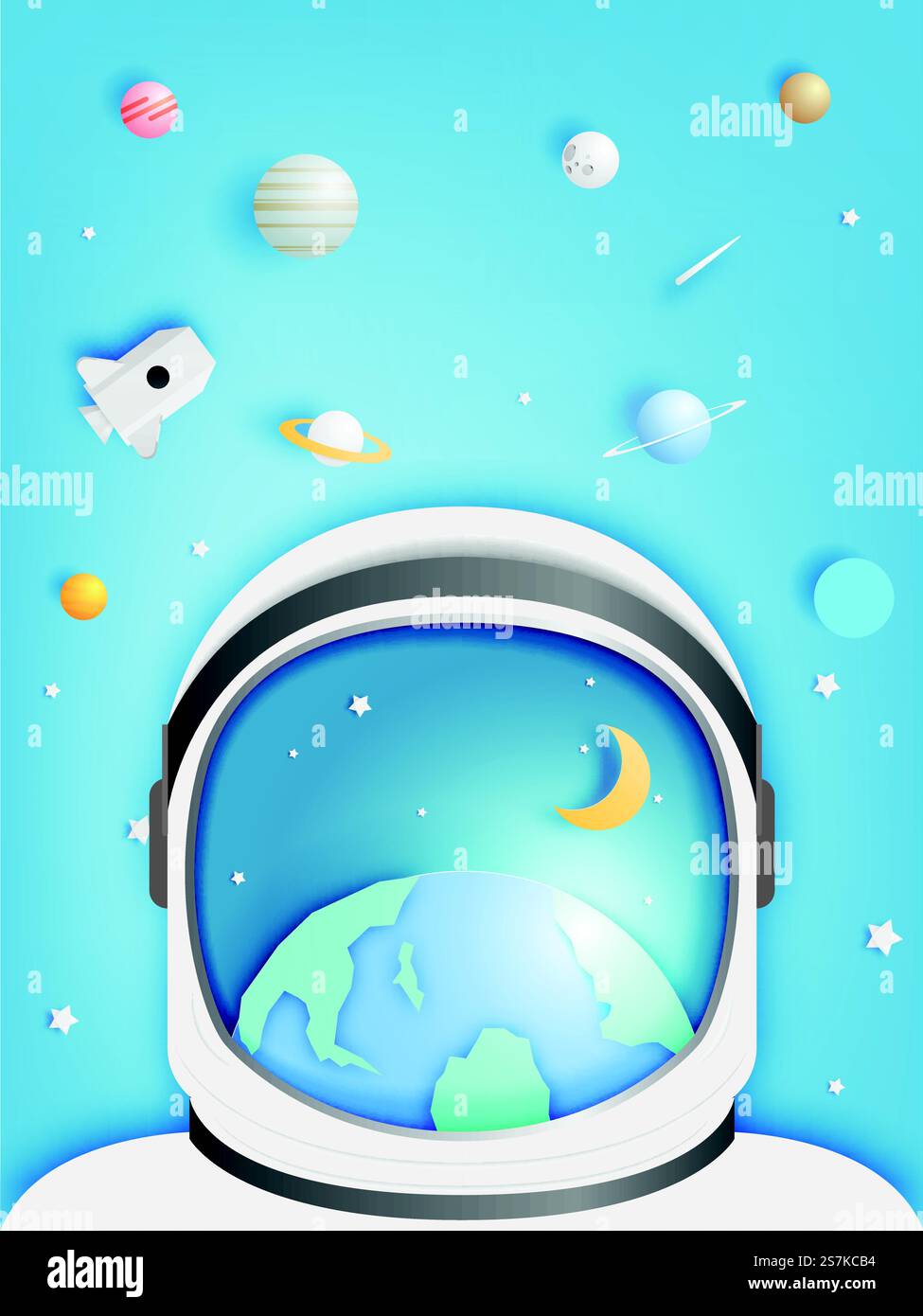 Paper rocket and solar system paper art with pastel tone background ...