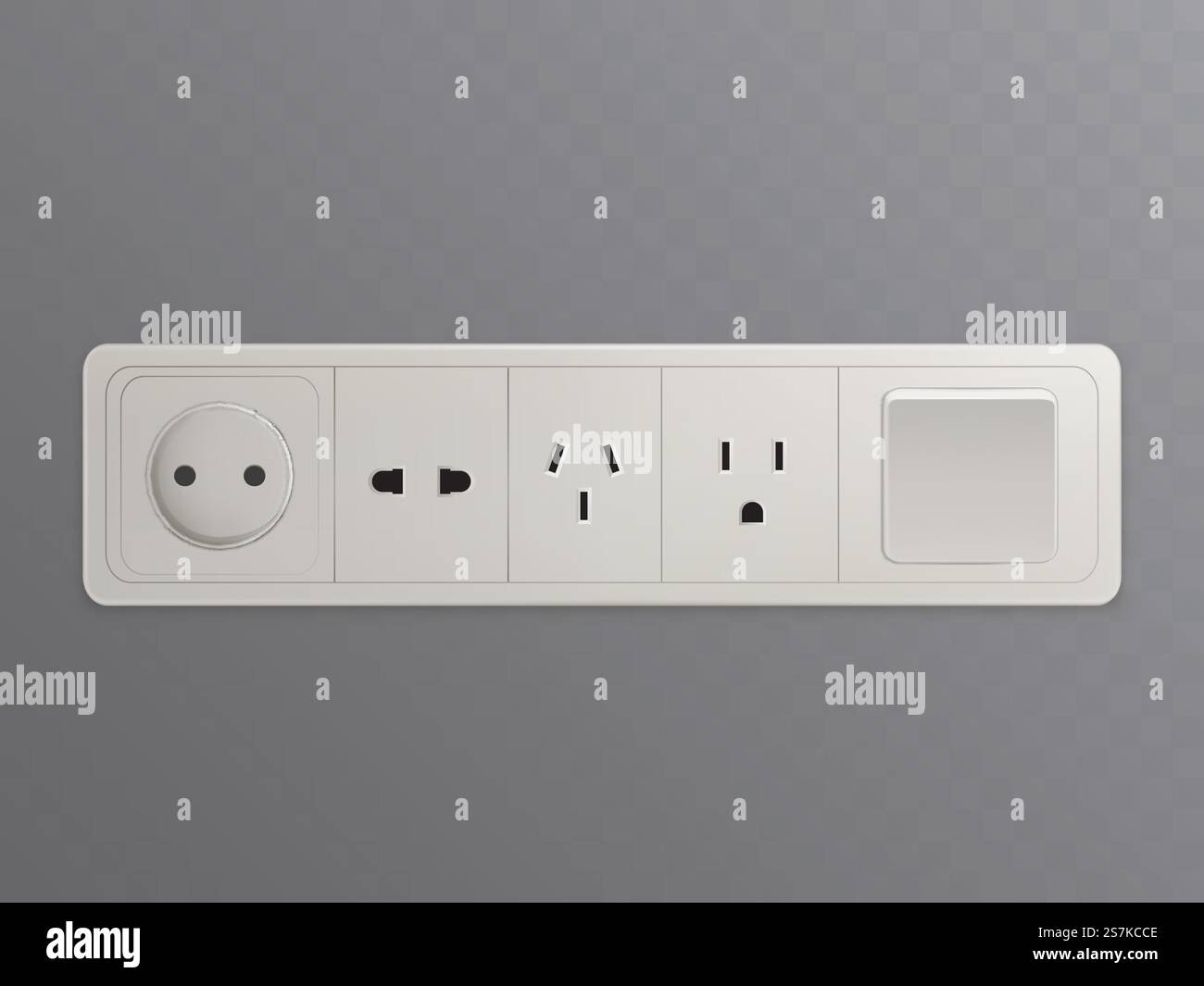 Multi socket ac power wall-mounted outlet 3d realistic vector with ...