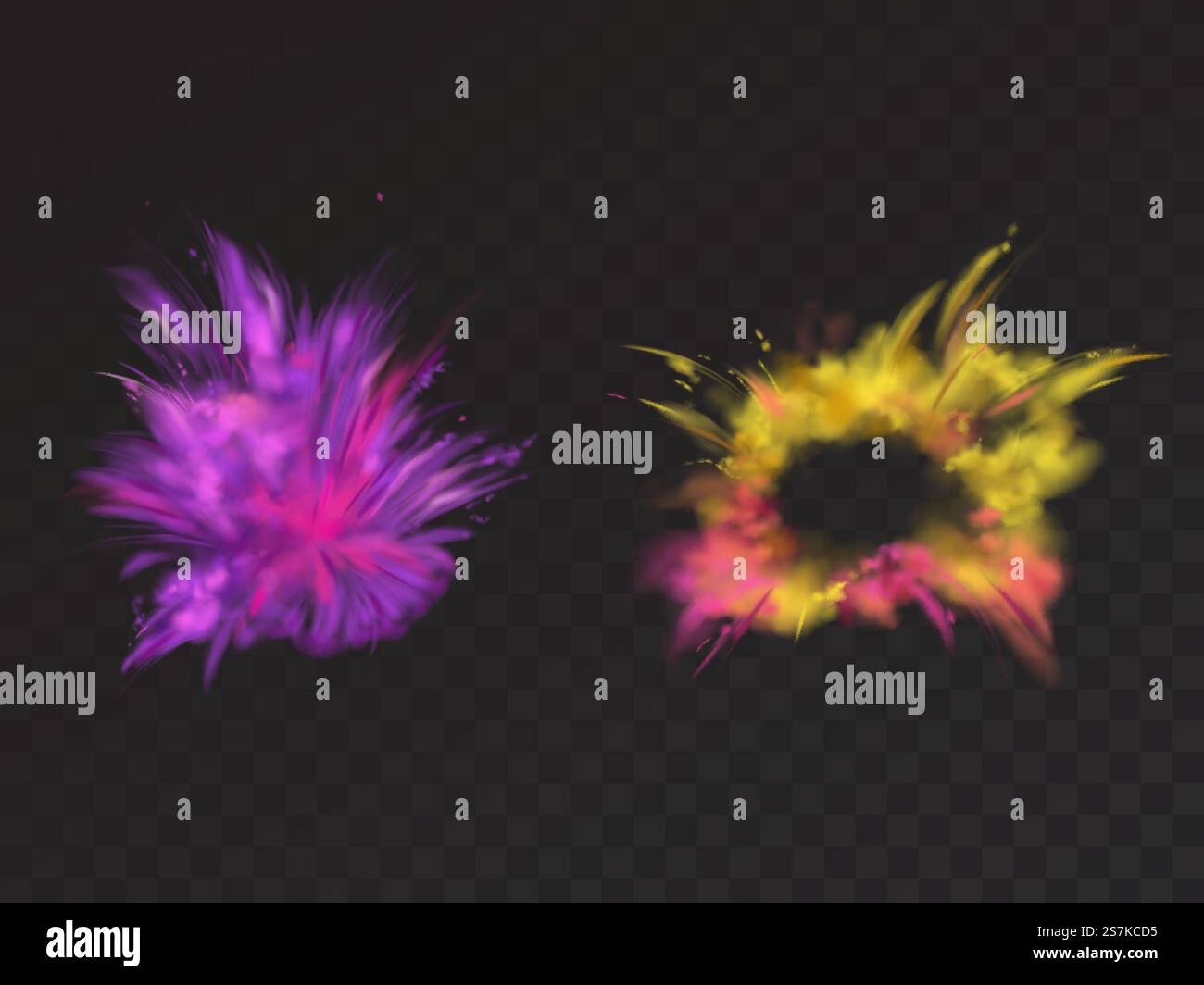 Vector 3d realistic paint powder explosion on a black background. Symbol of Holi festival, the ...