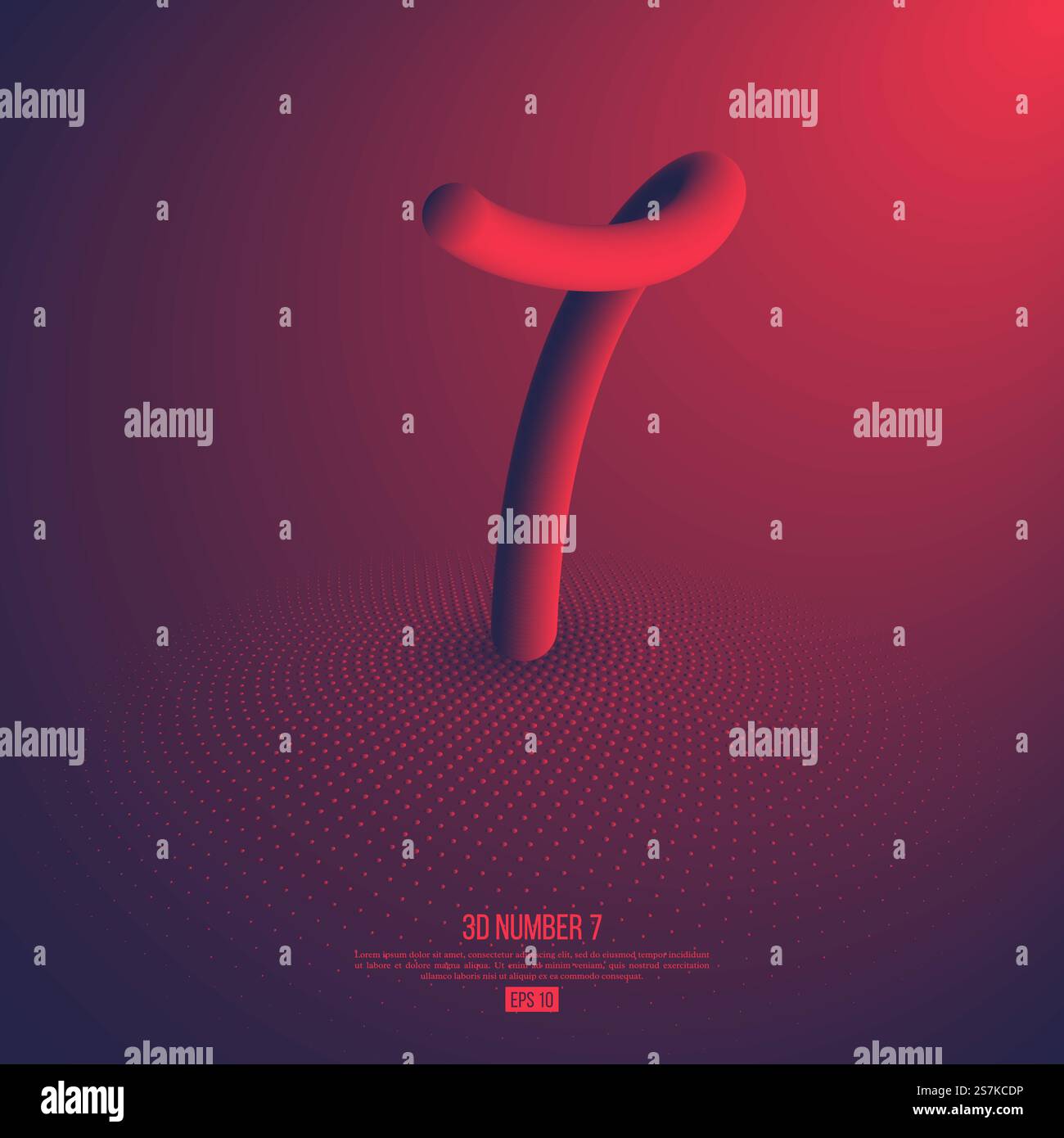 3d abstract hand drawn number 7. Violet color with pink light effect ...