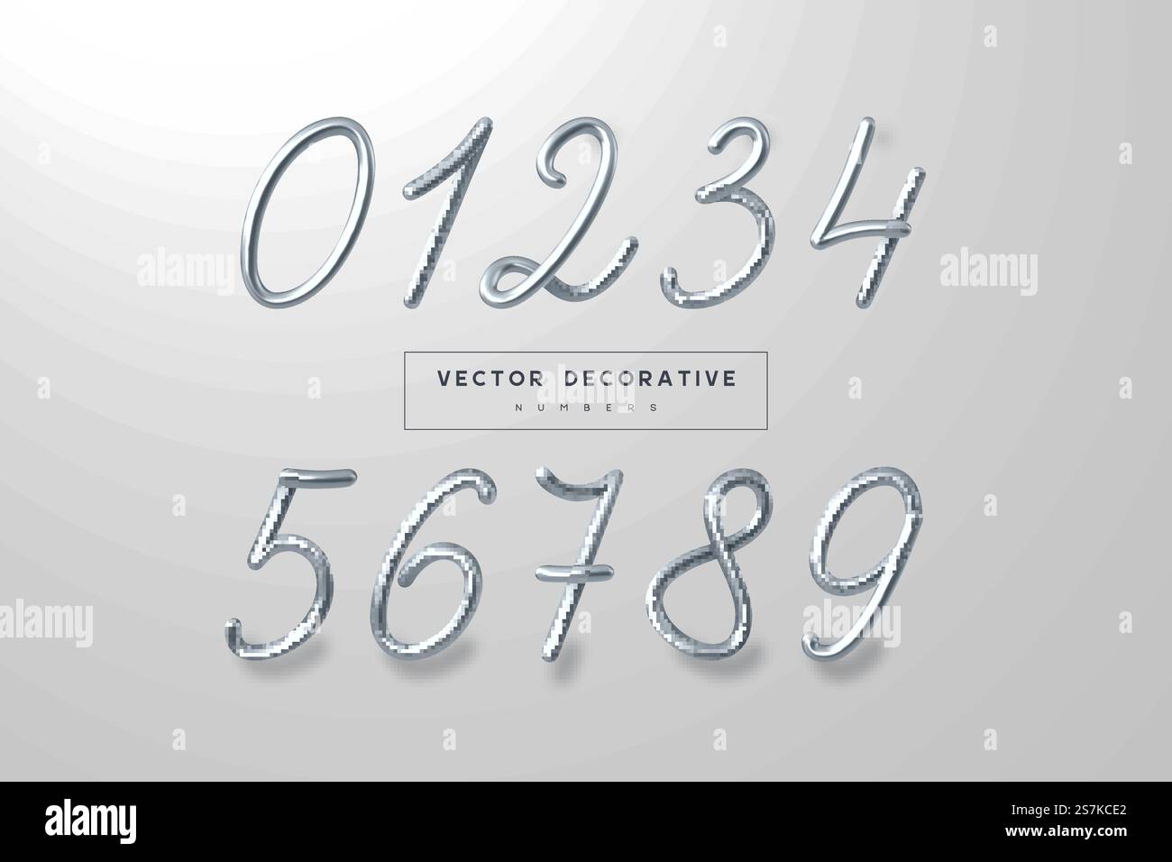 Set of silver metallic numbers. 3d handwritten calligraphy. Isolated on ...