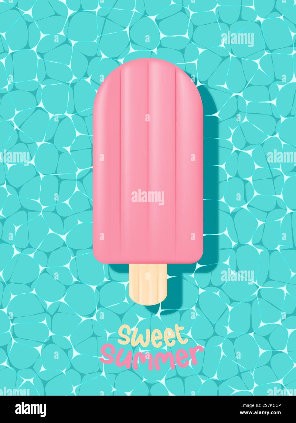 Popsicle Inflatable floating in the pool with 3d and paper art style ...
