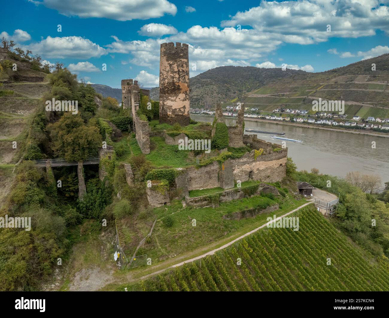 Aerial view of Furstenberg castle over the Rhine river near ...