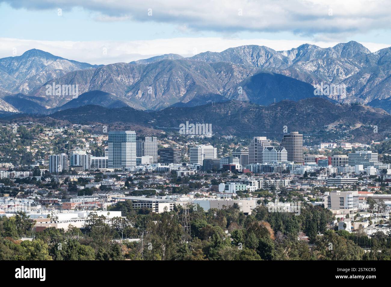 Downtown Glendale California and the San Gabriel Mountains near Los ...