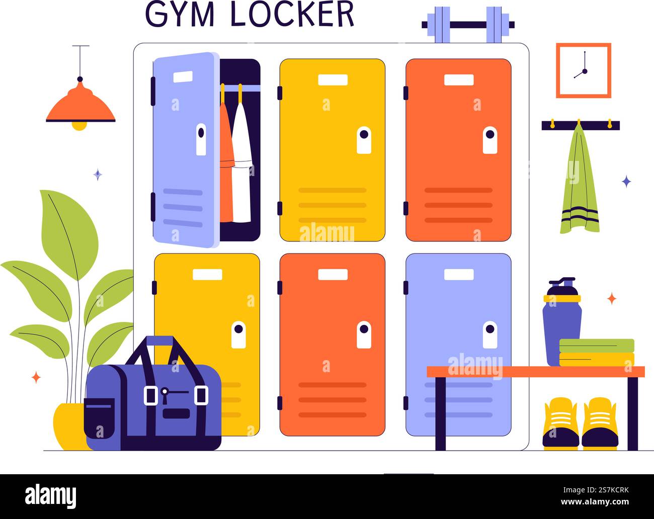Gym Locker Room Vector Illustration Featuring Dressing Storage for ...