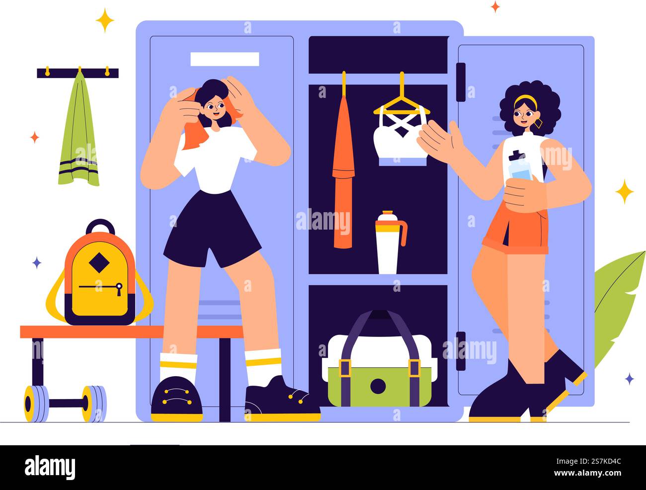 Gym Locker Room Vector Illustration Featuring Dressing Storage for ...