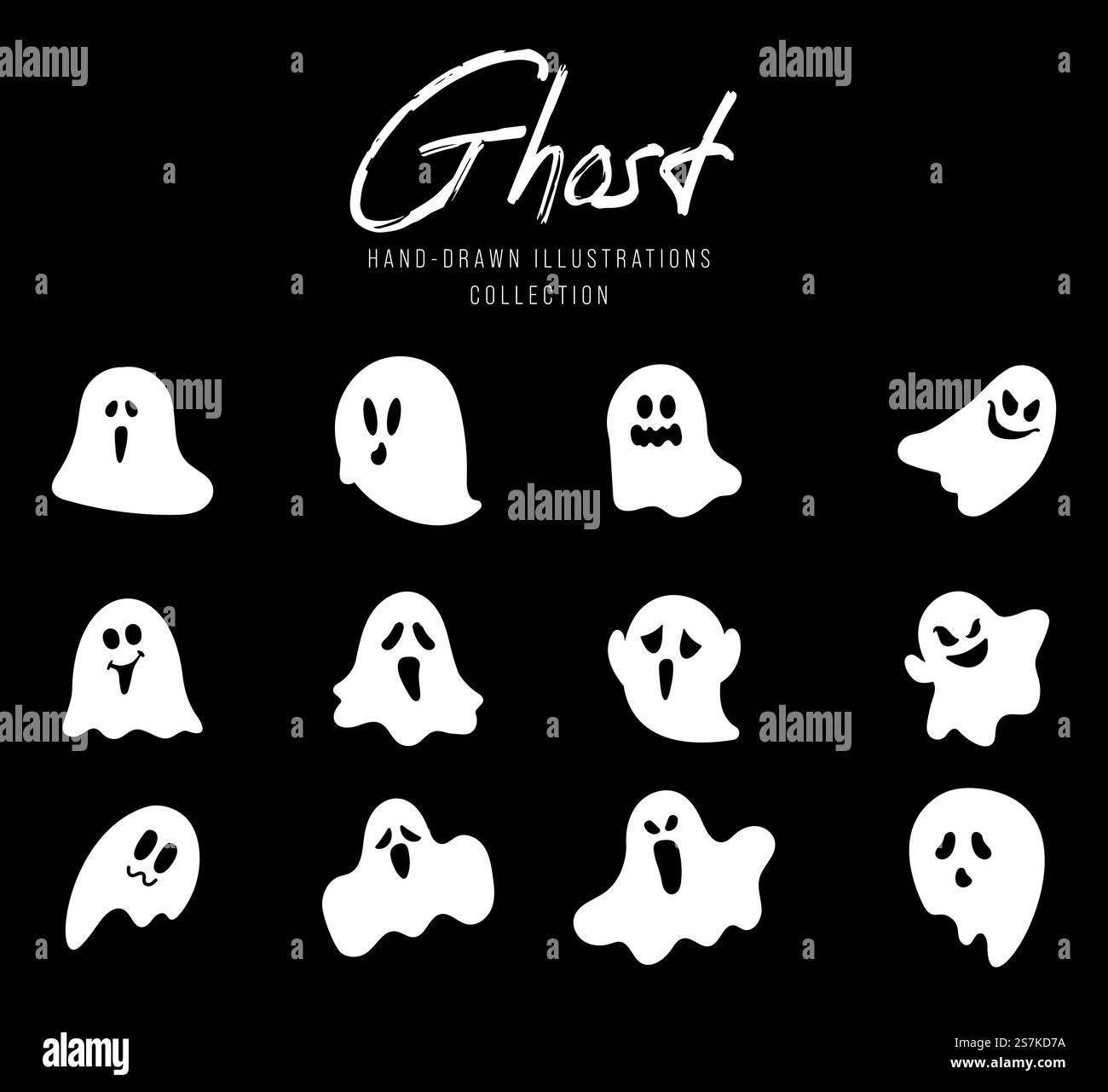 Spooky halloween ghost, Scary ghost characters, hand drawn illustration ...