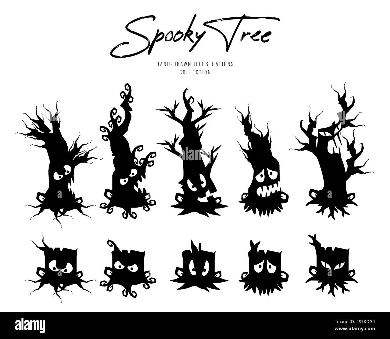 Scary tree for Halloween, silhouette character illustration Stock ...