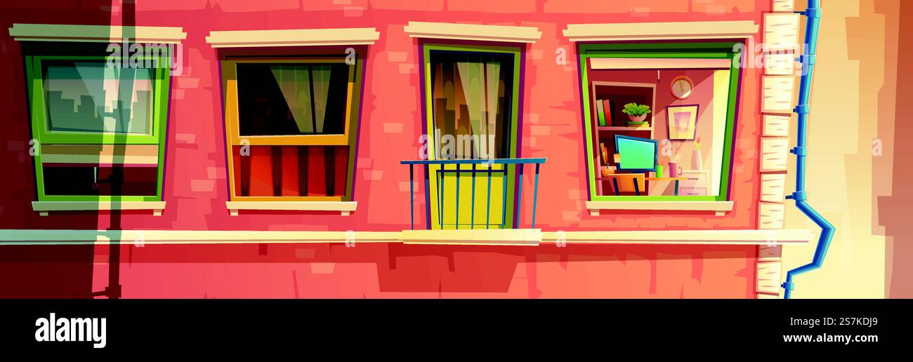 Vector cartoon illustration of house facade element, multistoried ...