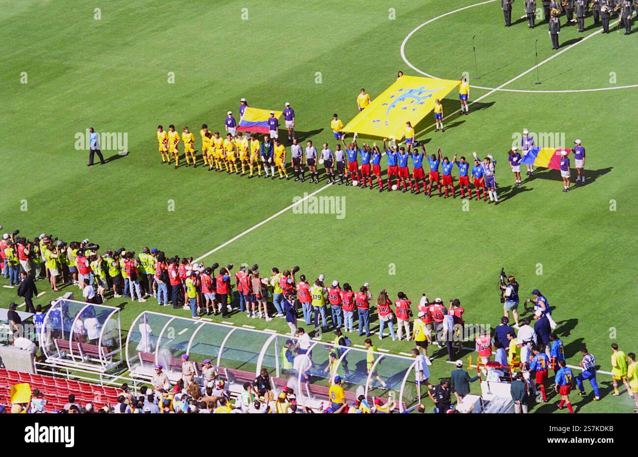 Los Angeles, California, USA. The Romanian and Colombian teams before ...