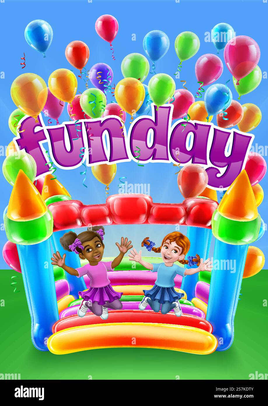 Bouncy House Castle Jumping Girls Kids Cartoon Stock Vector Image & Art ...