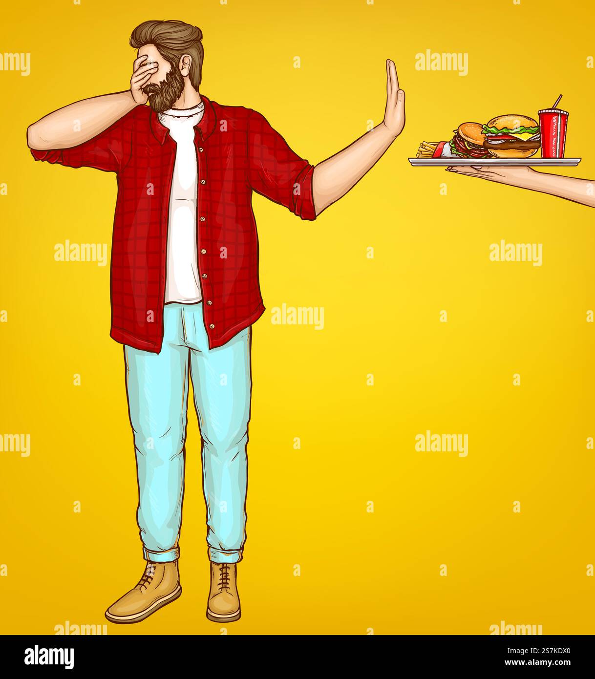 Diet and weight loss control cartoon vector concept. Overweight man ...