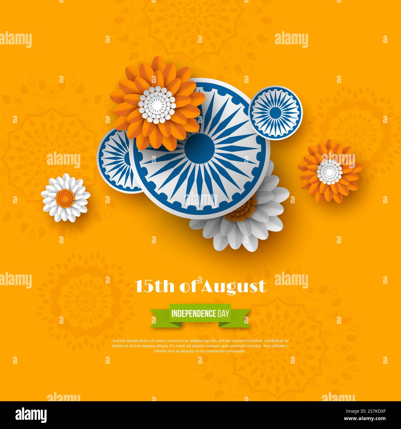 Indian Independence day holiday design. 3d wheels with flowers in ...