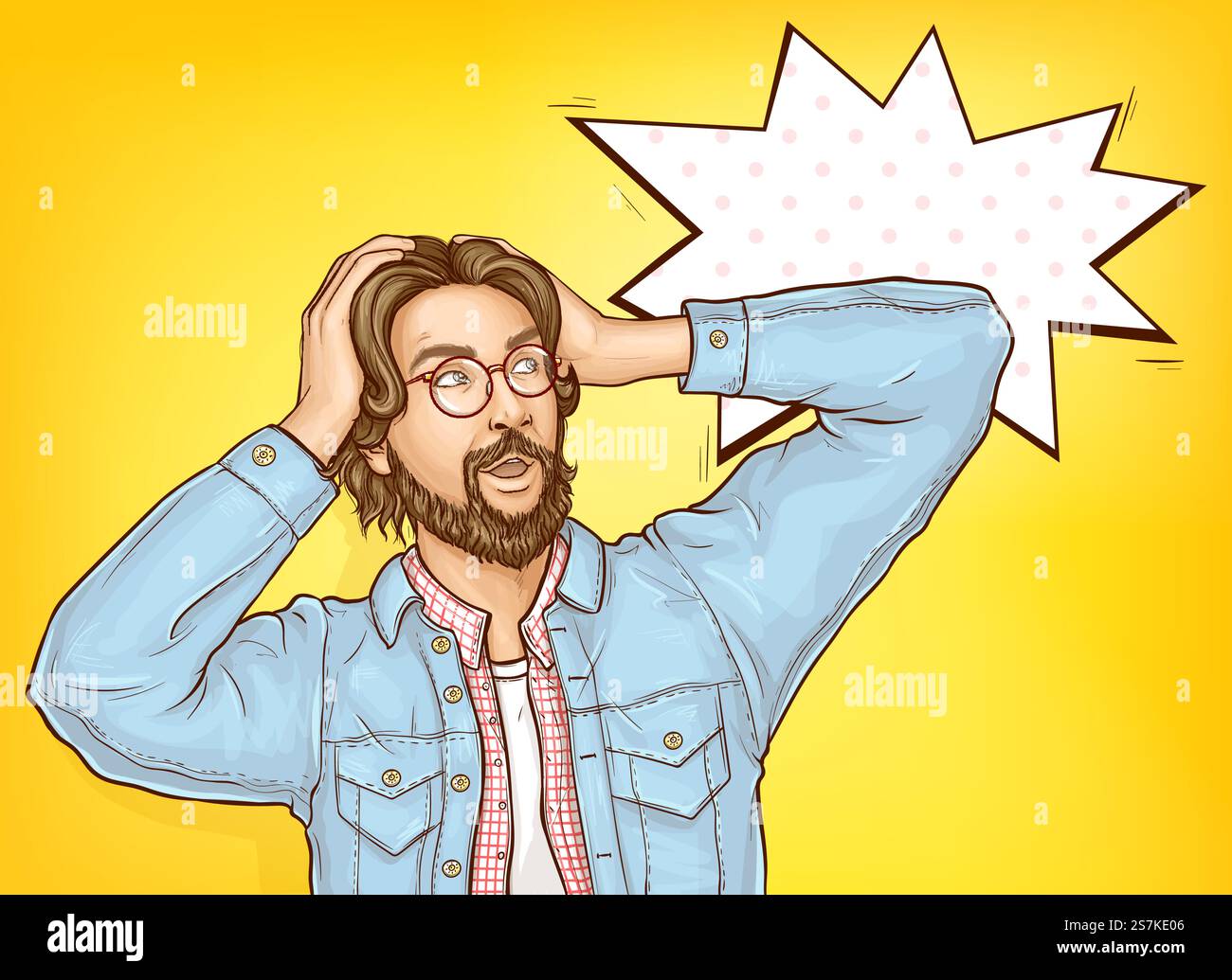 Confused and baffled man holding head in hands, looking with surprising on something, male ...