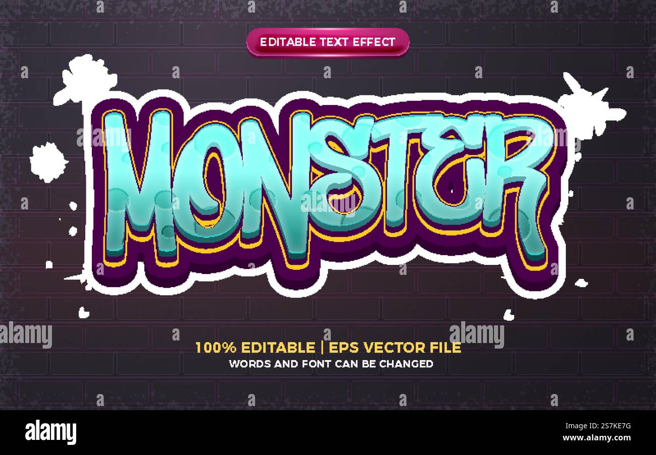 monster graffiti art style logo editable text effect 3d Stock Vector ...