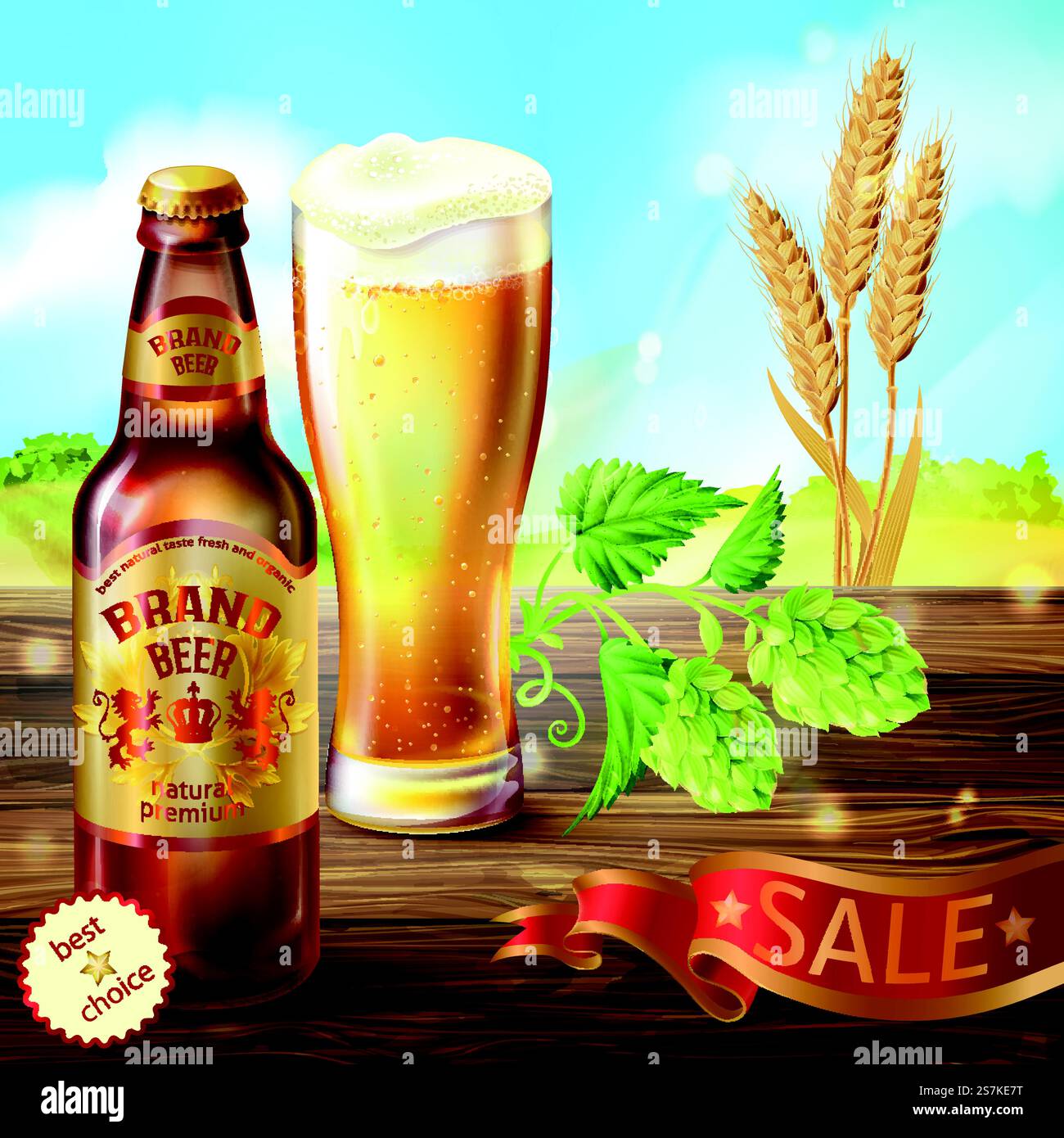 Vector realistic colorful background, promotion banner with brown ...