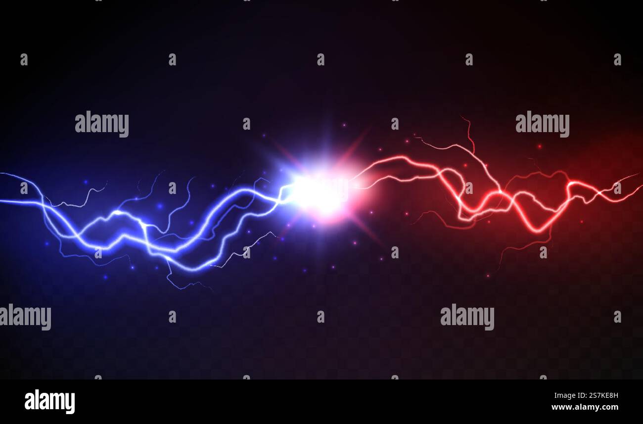 Lightning collision. Powerful colored lightnings, electric forces ...