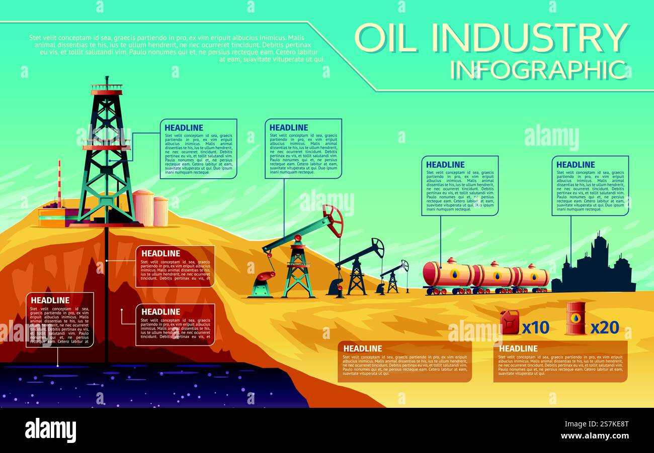 Vector oil industry business presentation infographics. Oil extraction ...