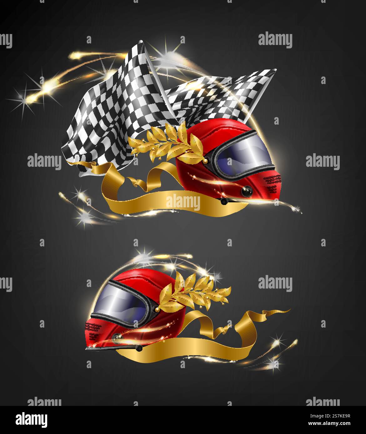 Auto, motorsport racing driver, race winner red, full face helmet with ...