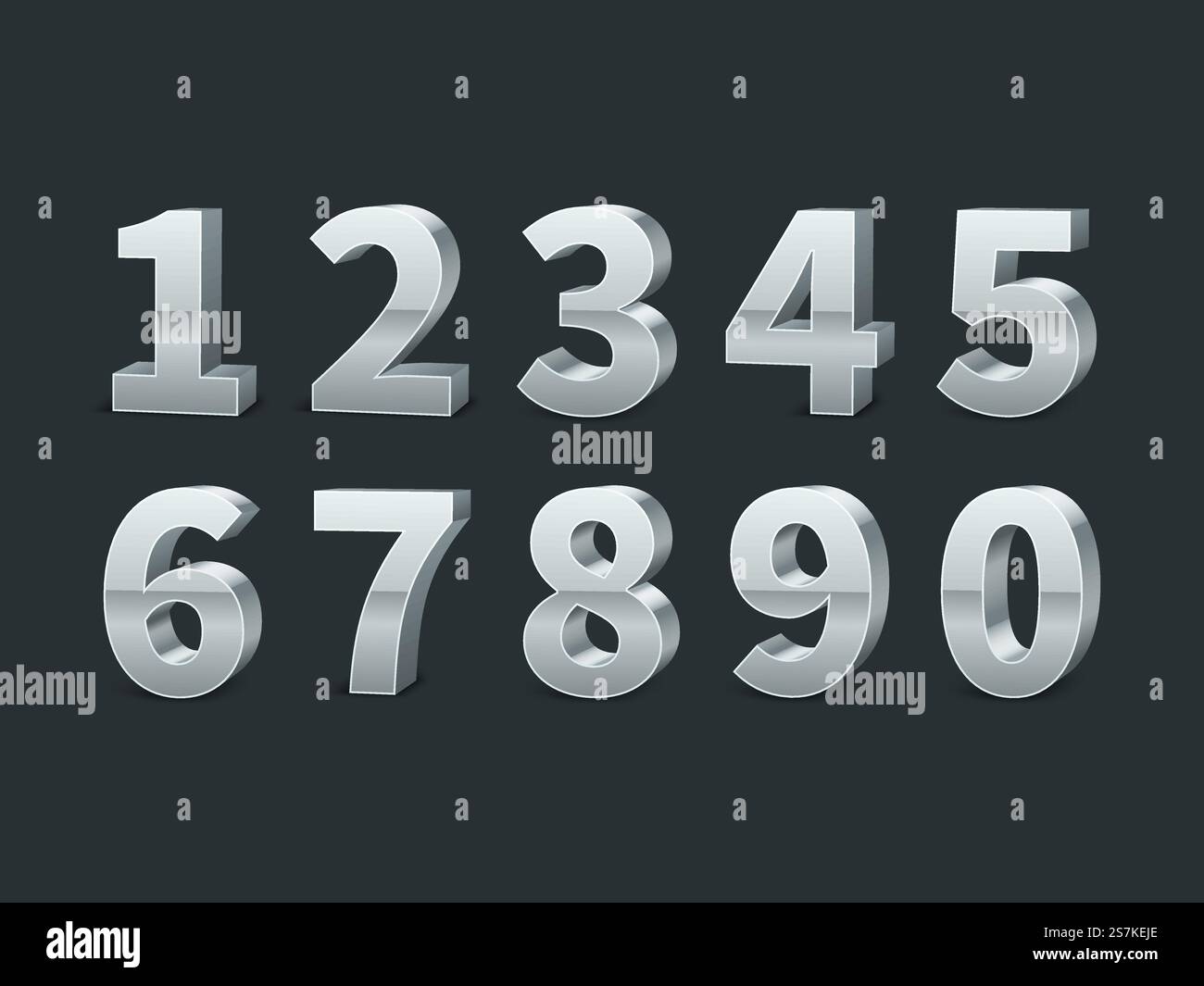 Silver 3d numbers realistic shiny metallic number symbols with shadows ...