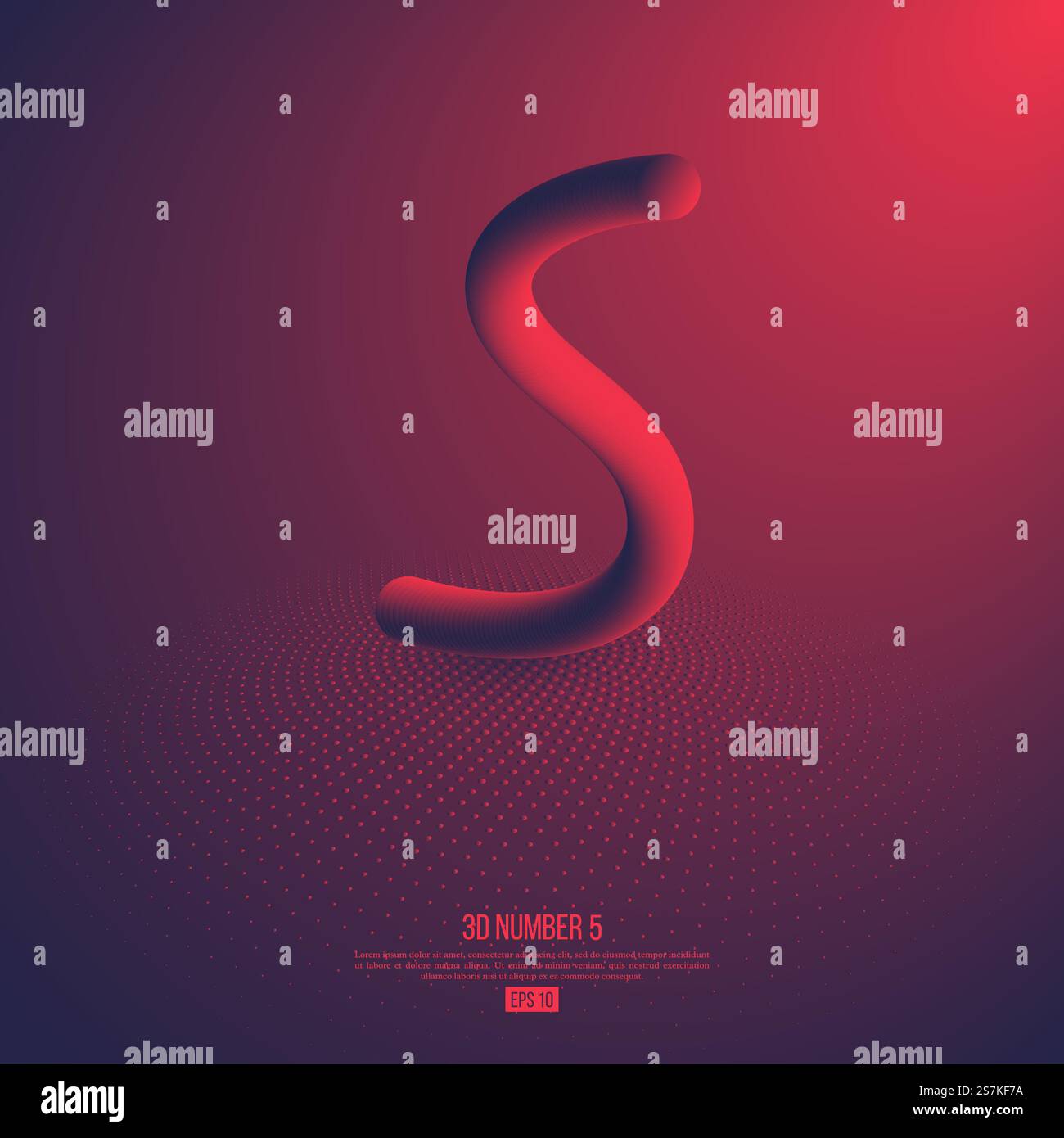 3d abstract hand drawn number 5. Violet color with pink light effect ...