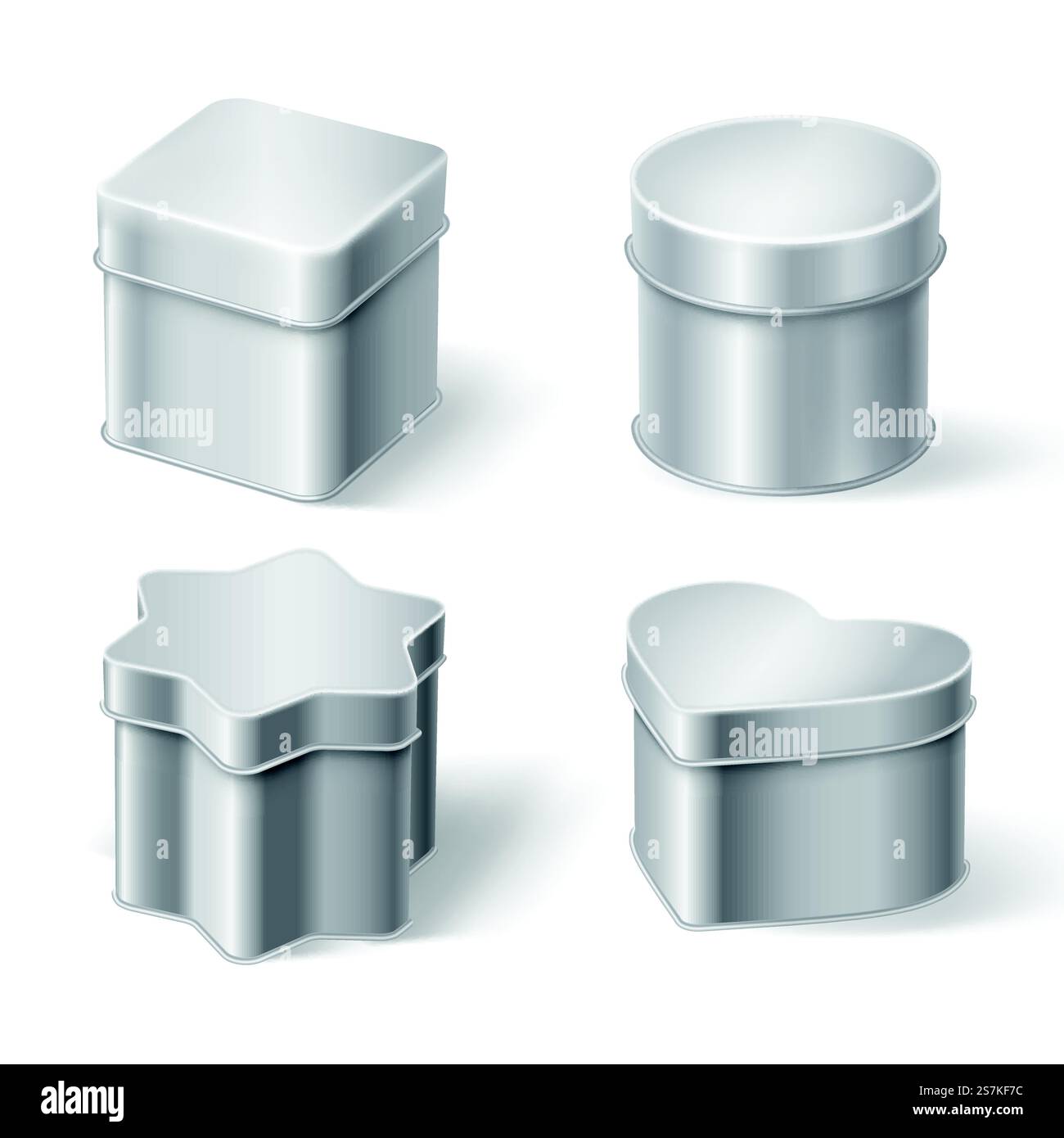 Metal tin boxes for tea, coffee or candies. Vector realistic mockup of ...