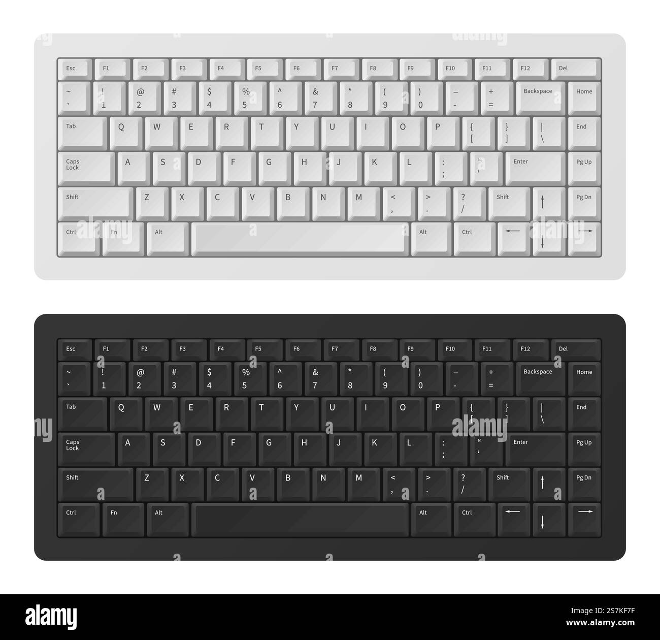Laptop keyboard. White and black keyboard for pc, qwerty modern keypad ...