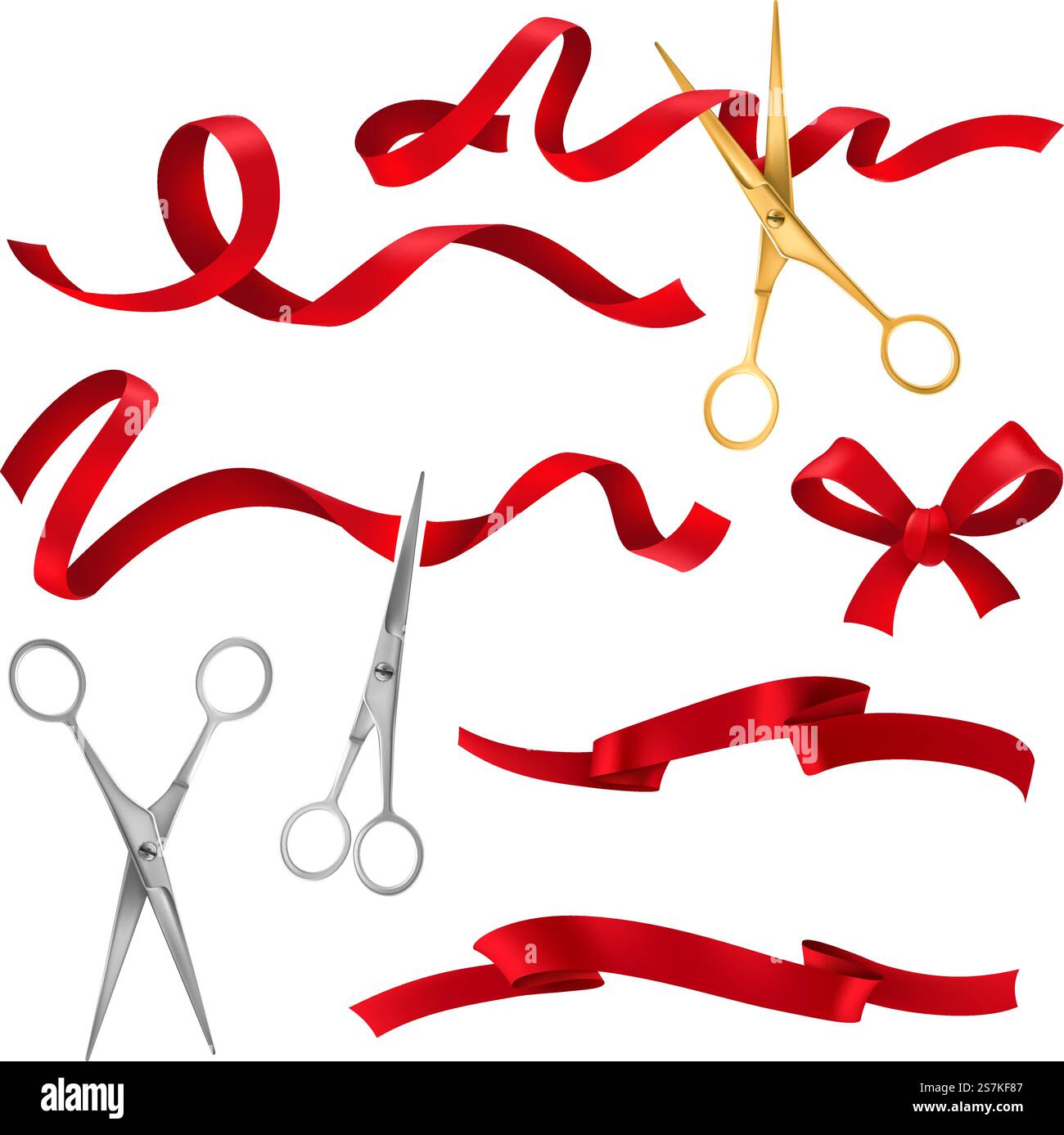Realistic scissors and ribbons. Grand opening event public ceremony ...