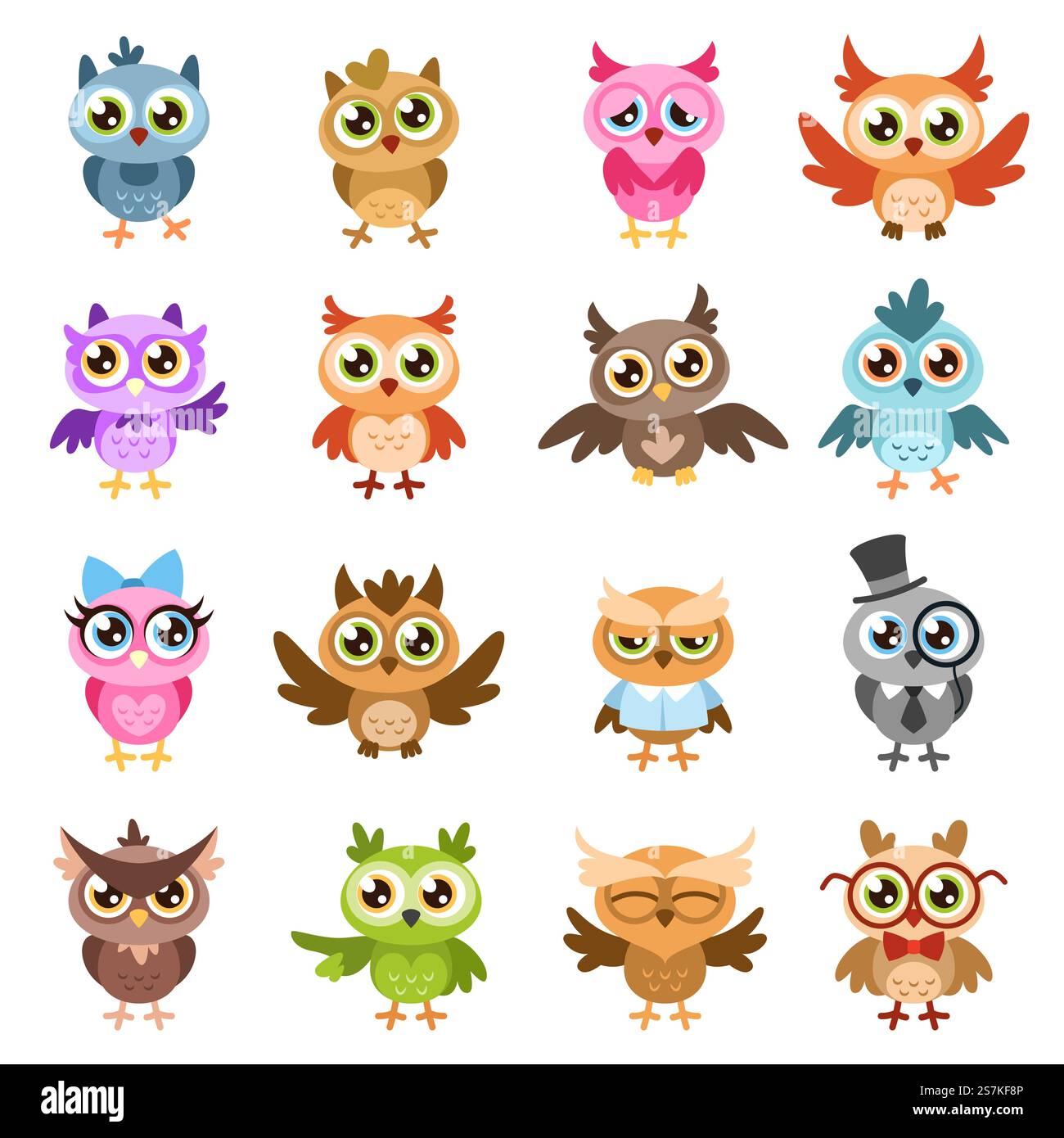 Owls. Color cute wise owl stickers, birthday kids shower funny forest ...