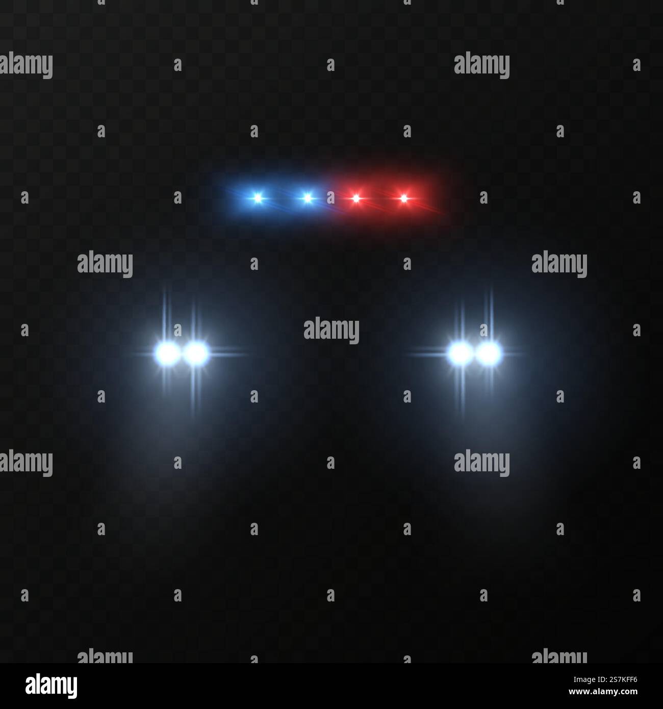 Police car headlights. Patrol police car with flashing light and ...
