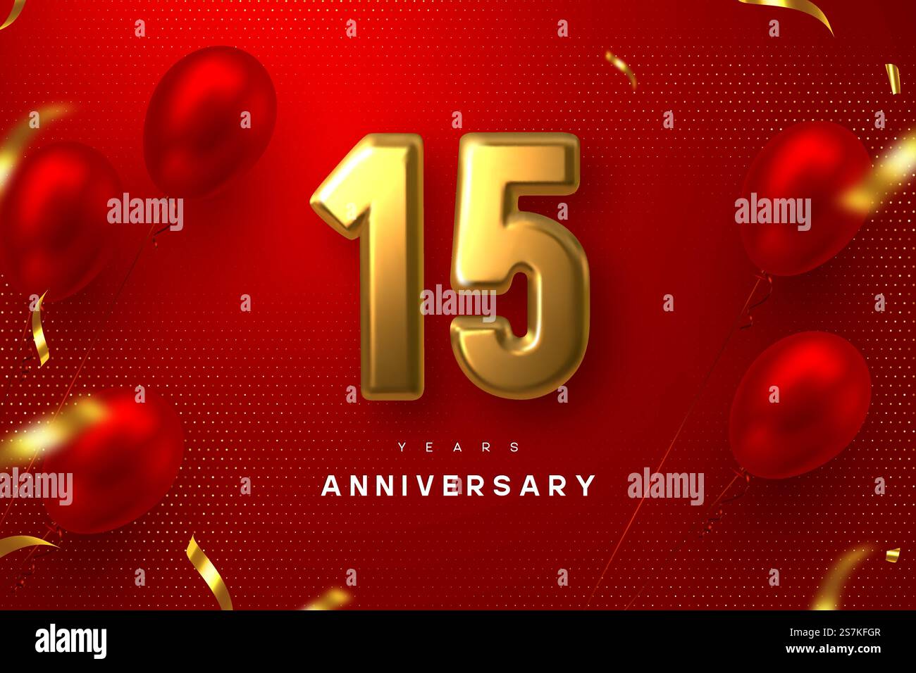 15 years anniversary celebration banner. 3d golden metallic number 15 ...