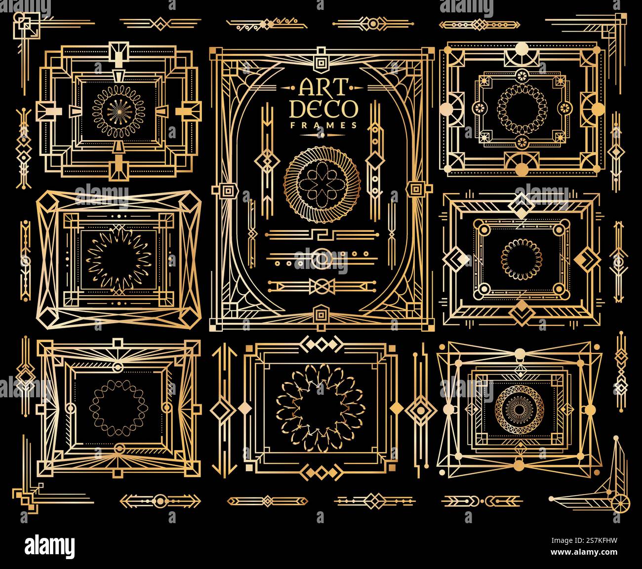 Art deco set. Ornament nouveau pattern, frame and geometric border in ...