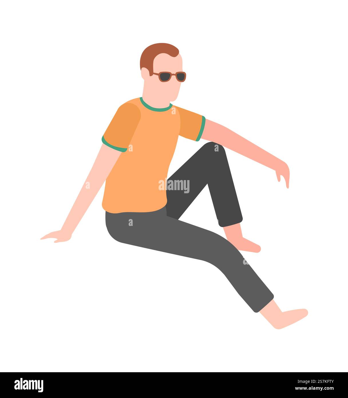 Man sitting outdoor. Cartoon character in sunglasses enjoys life, good ...