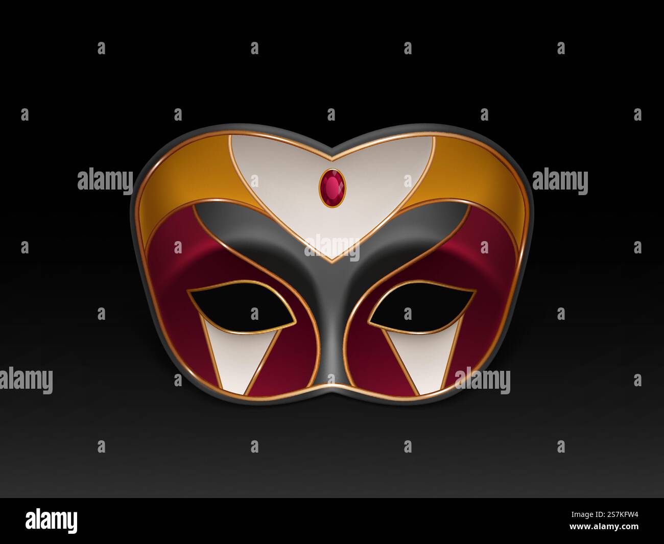Half-face colombina mask decorated with precious stone, red ruby and ...
