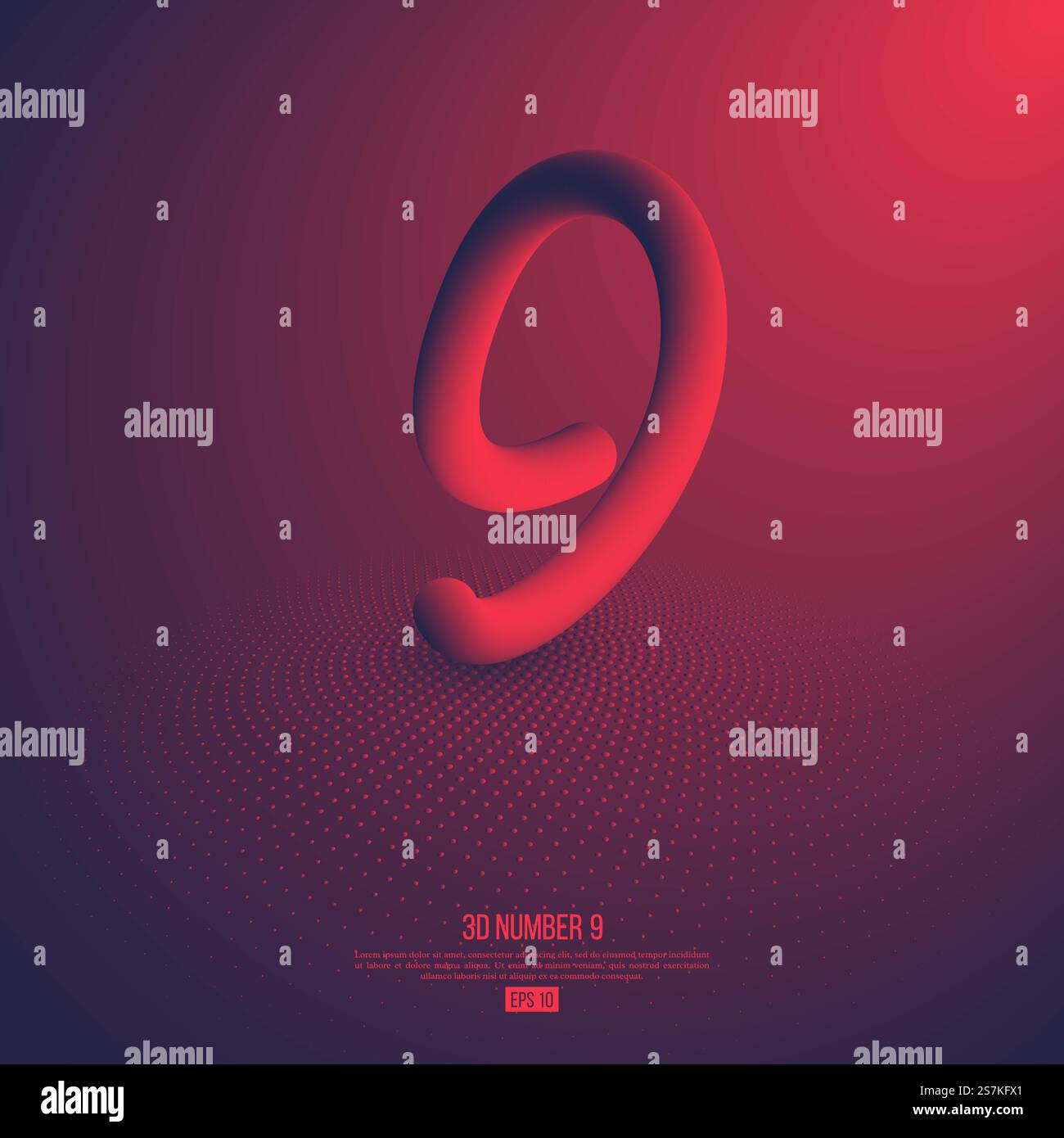 3d abstract hand drawn number 9. Violet color with pink light effect ...