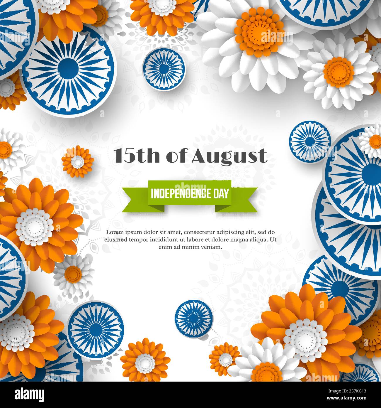 Indian Independence day holiday design. 3d wheels with flowers in ...