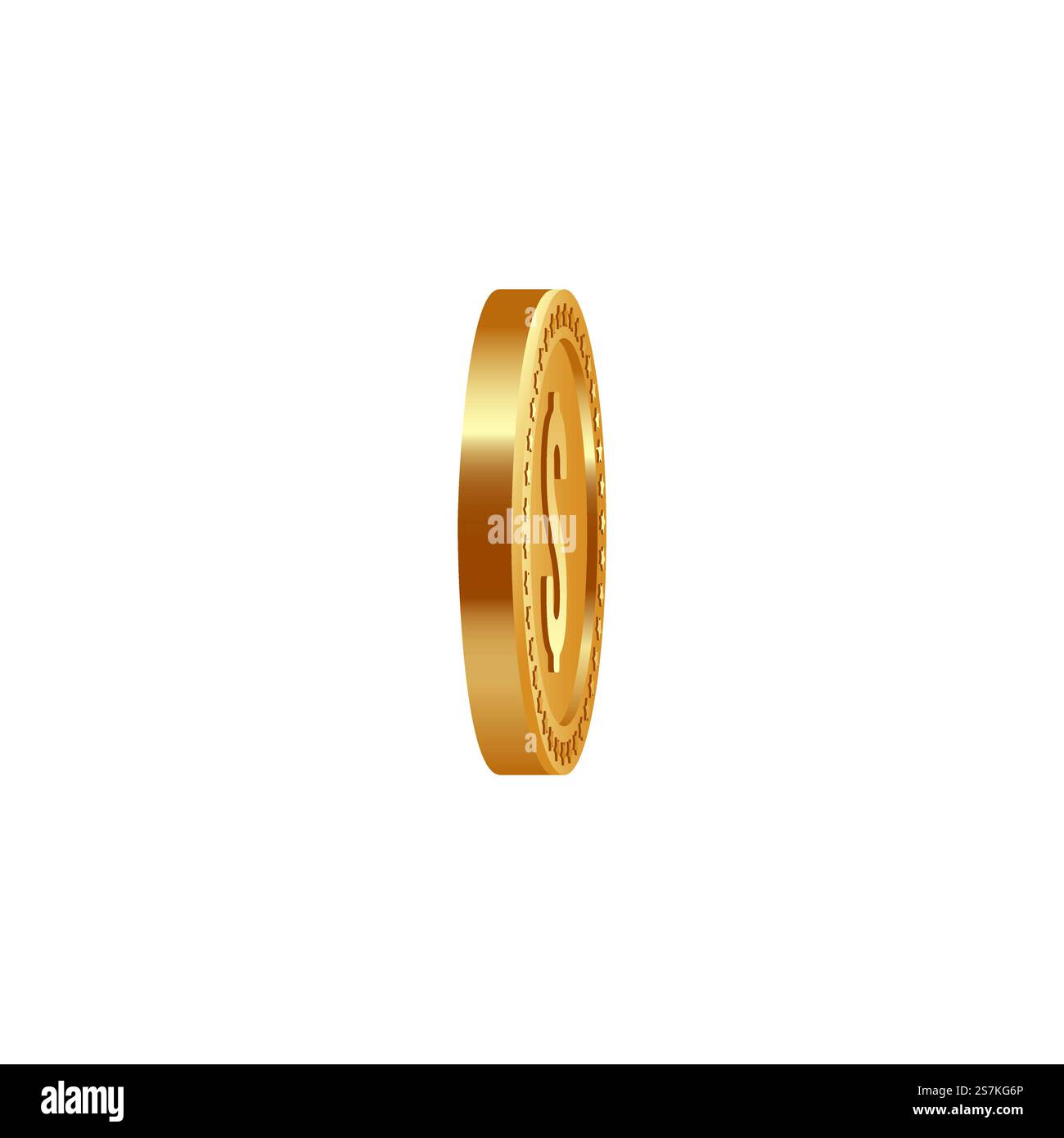 3d realistic golden metallic dollar coin, with rotate 80 degrees ...