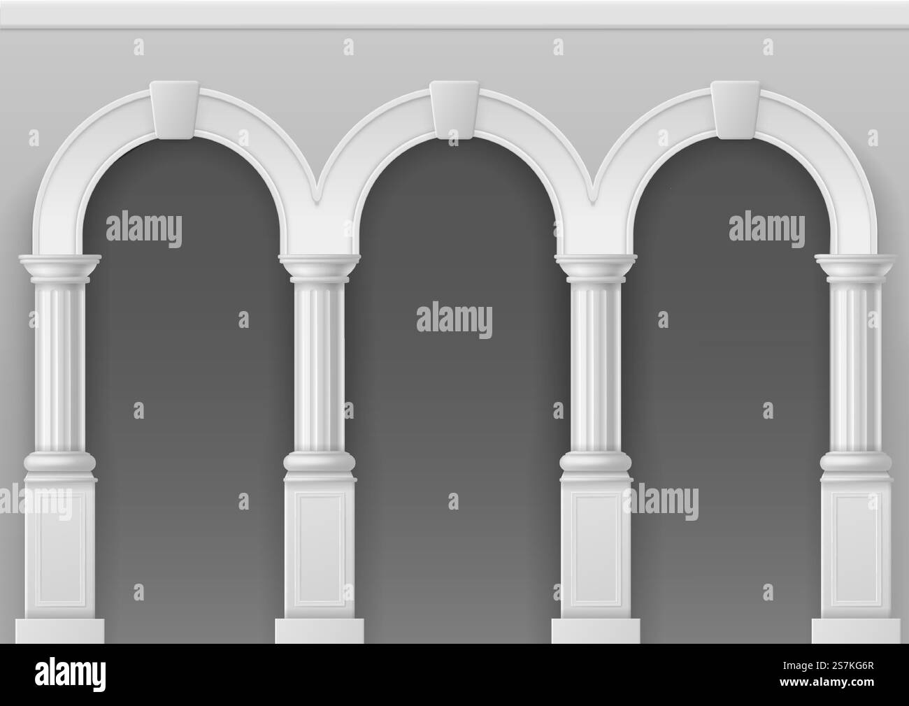 Antique arcade. Architecture arch with white stone pillars, classic ...