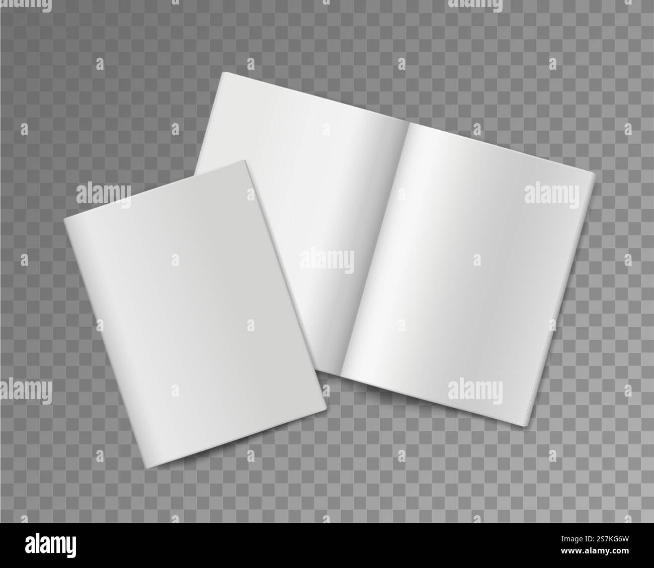 Soft cover books. Opened and closed empty booklet or brochure, album or ...