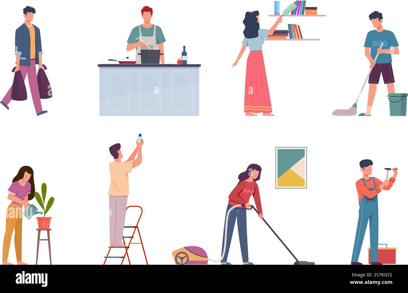 Household activities. Housekeeping chores, repair and cleaning home ...