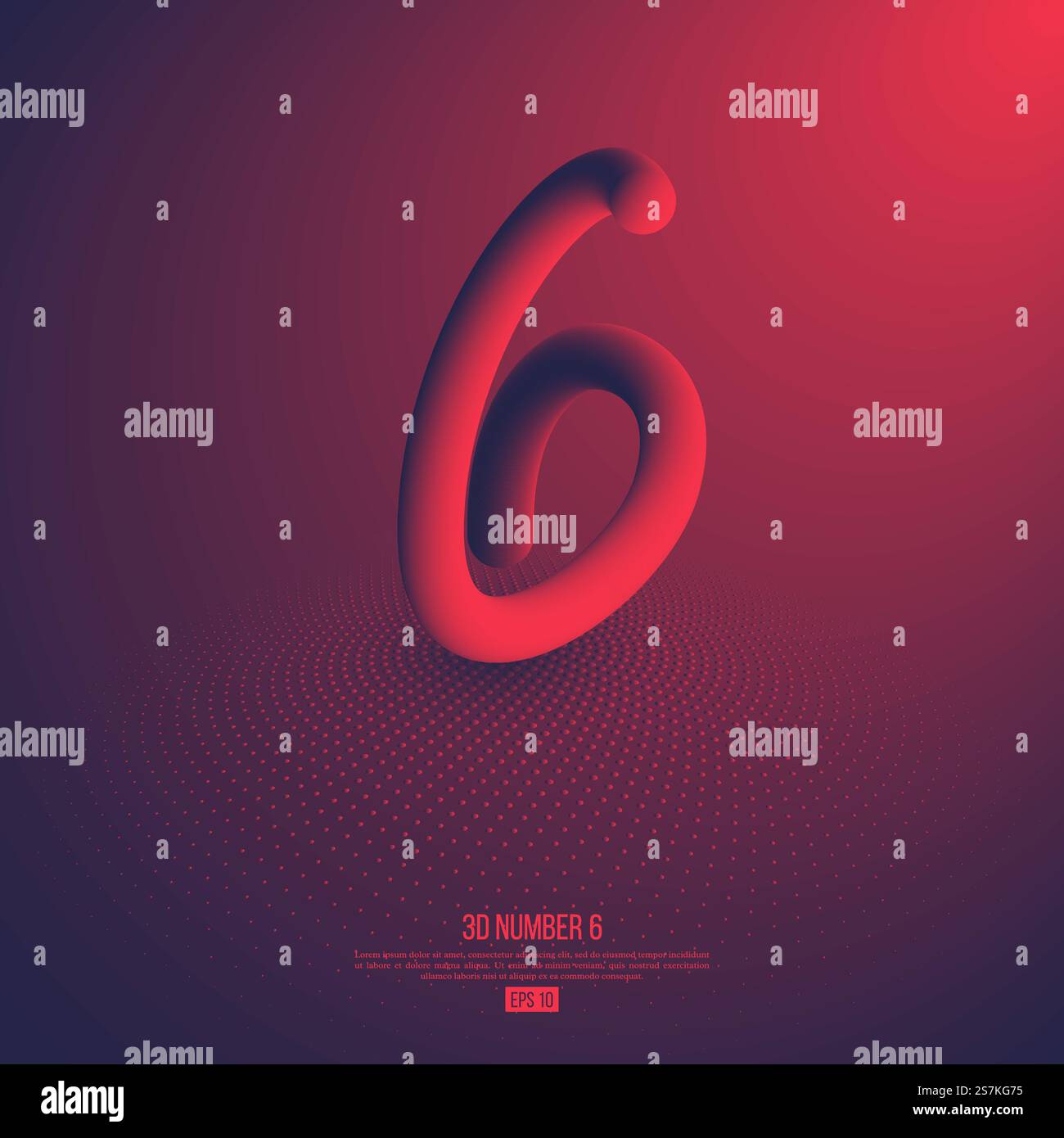 3d abstract hand drawn number 6. Violet color with pink light effect ...