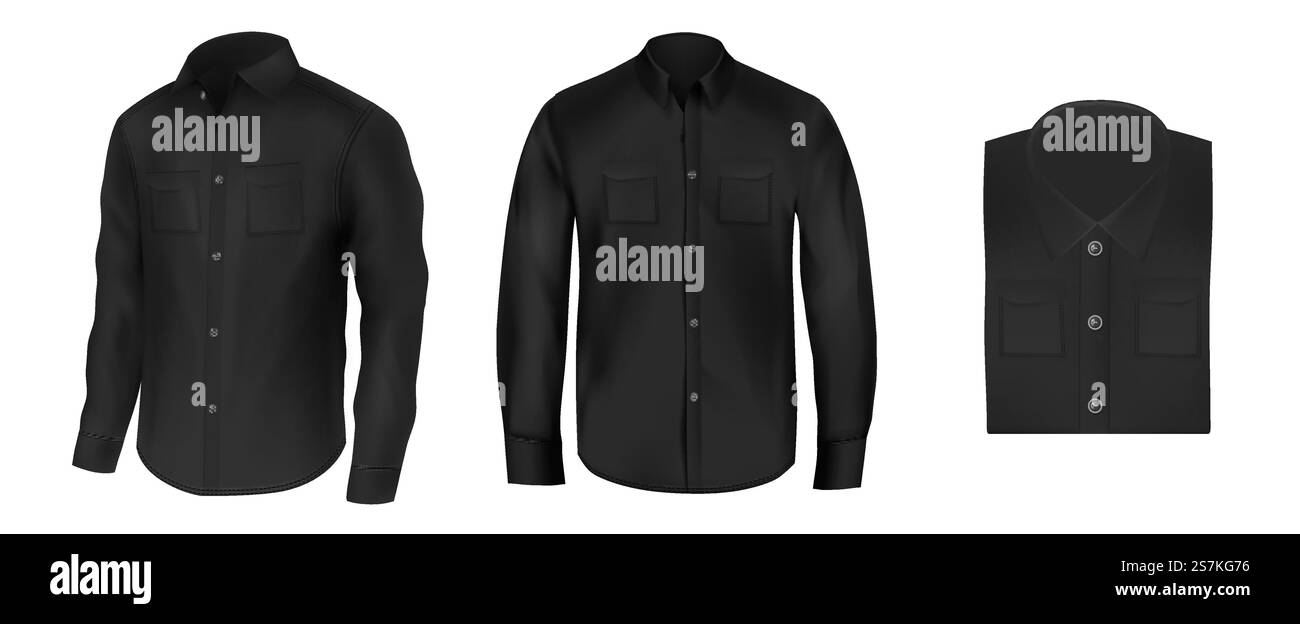 Vector set of black shirts for men, front view. Atelier, boutique ...