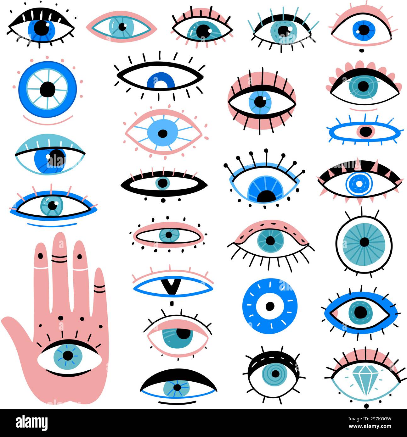 Evil eyes. Hand drawn various talismans, different shapes mystic ...