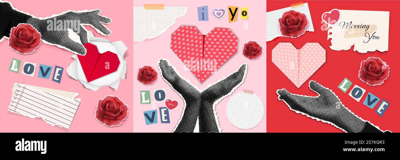 Creative love themed collage for Valentine Day. Vector illustrations ...