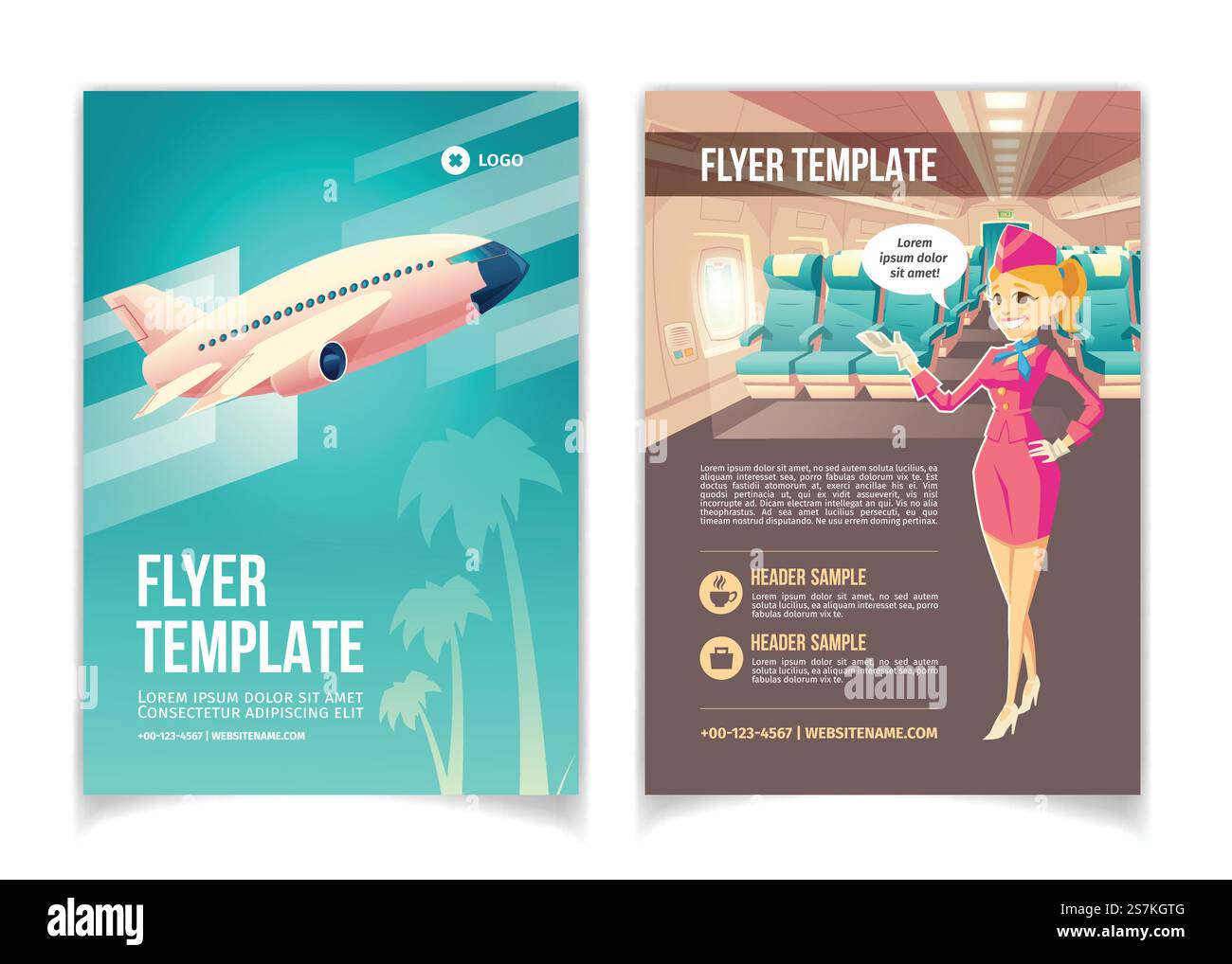 Airline company, travel agency services cartoon vector brochure or ...