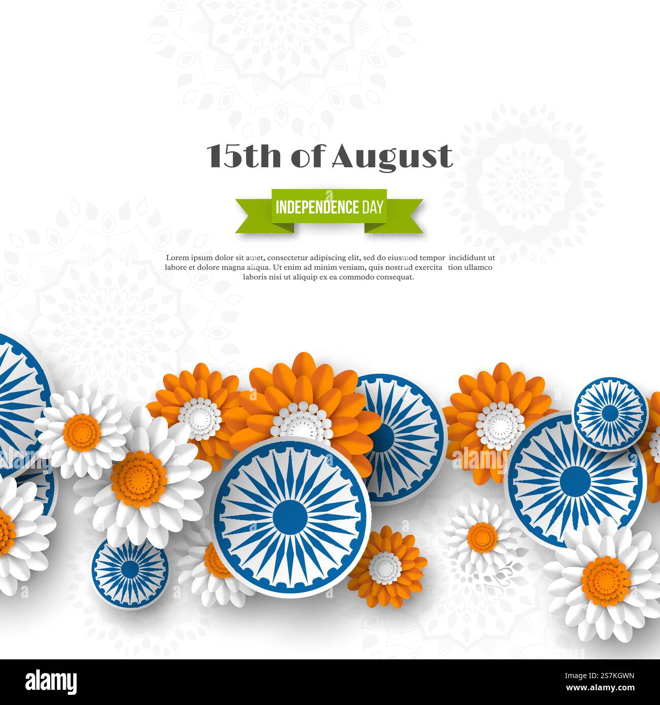 Indian Independence day holiday design. 3d wheels with flowers in ...