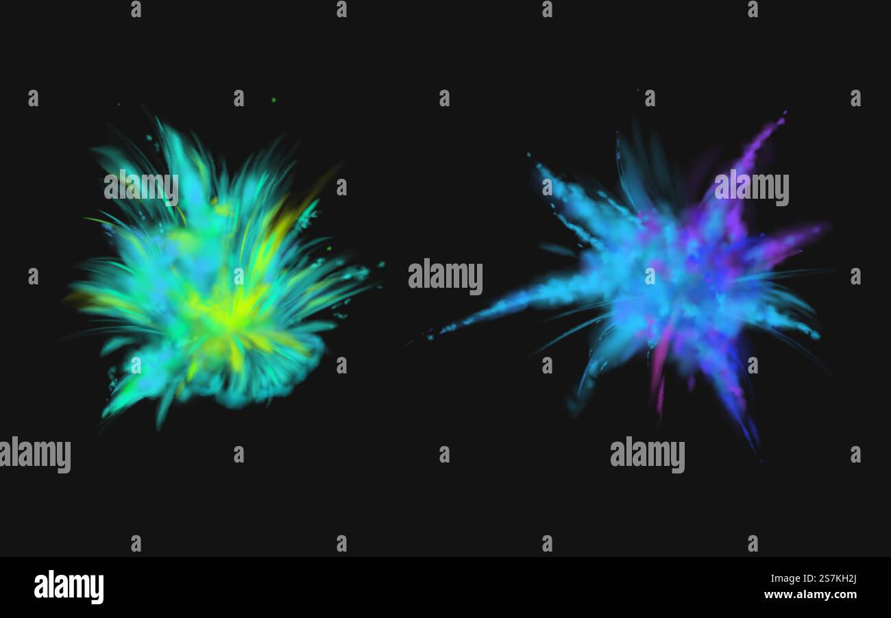 Vector 3d realistic paint powder explosion on black background. Symbol ...