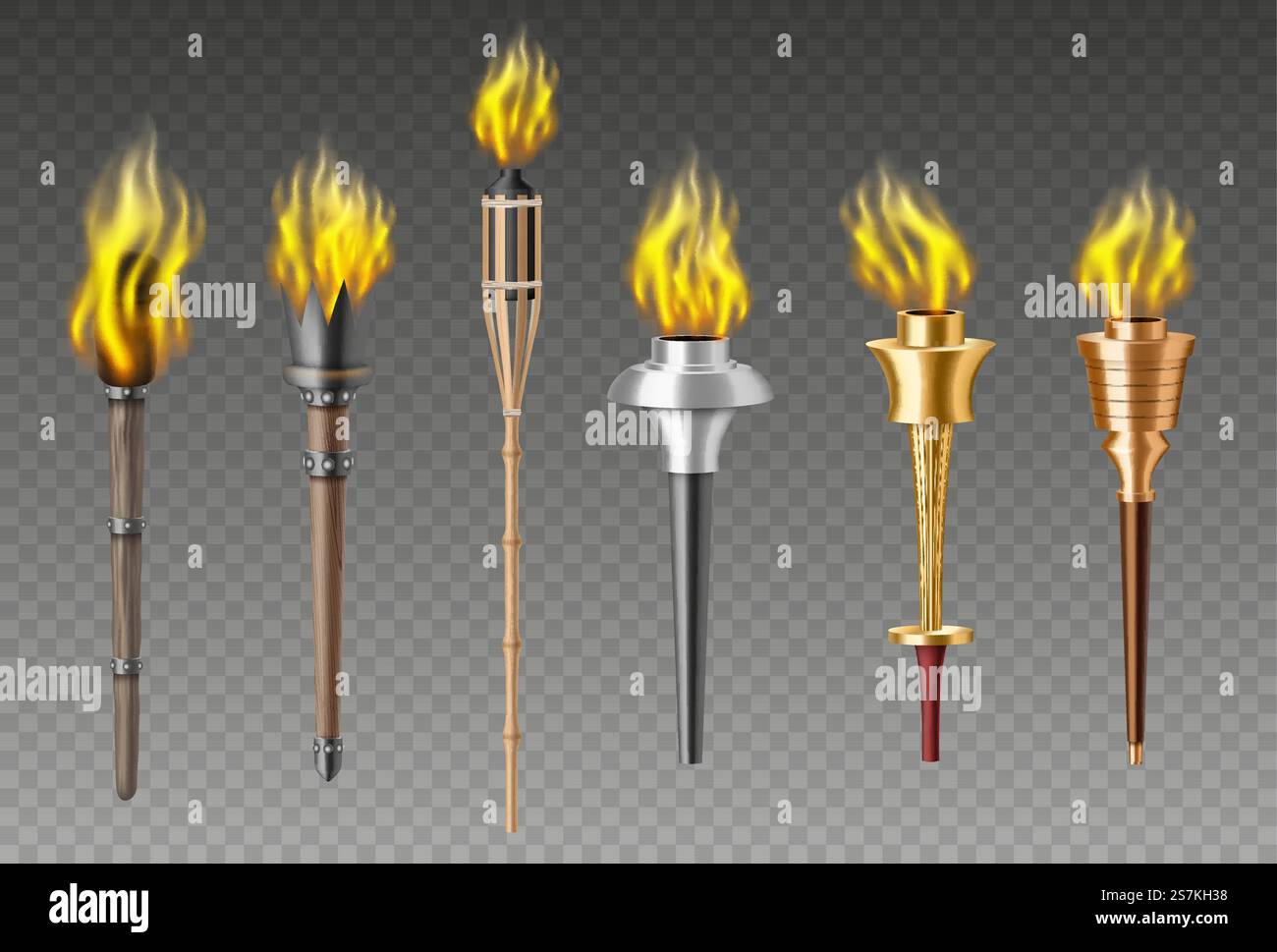 Torch flame set. Realistic medieval olympic games flaming torchlight or ...