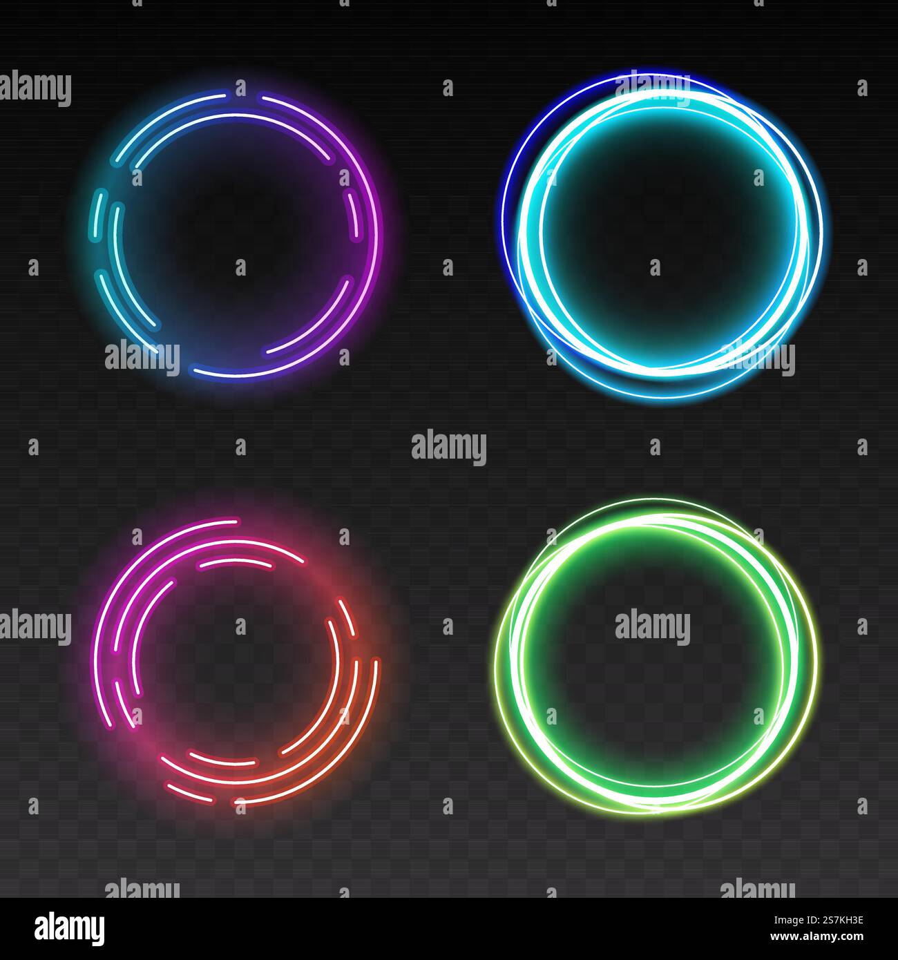 Isolated shining rings of light on transparent background. Abstract ...